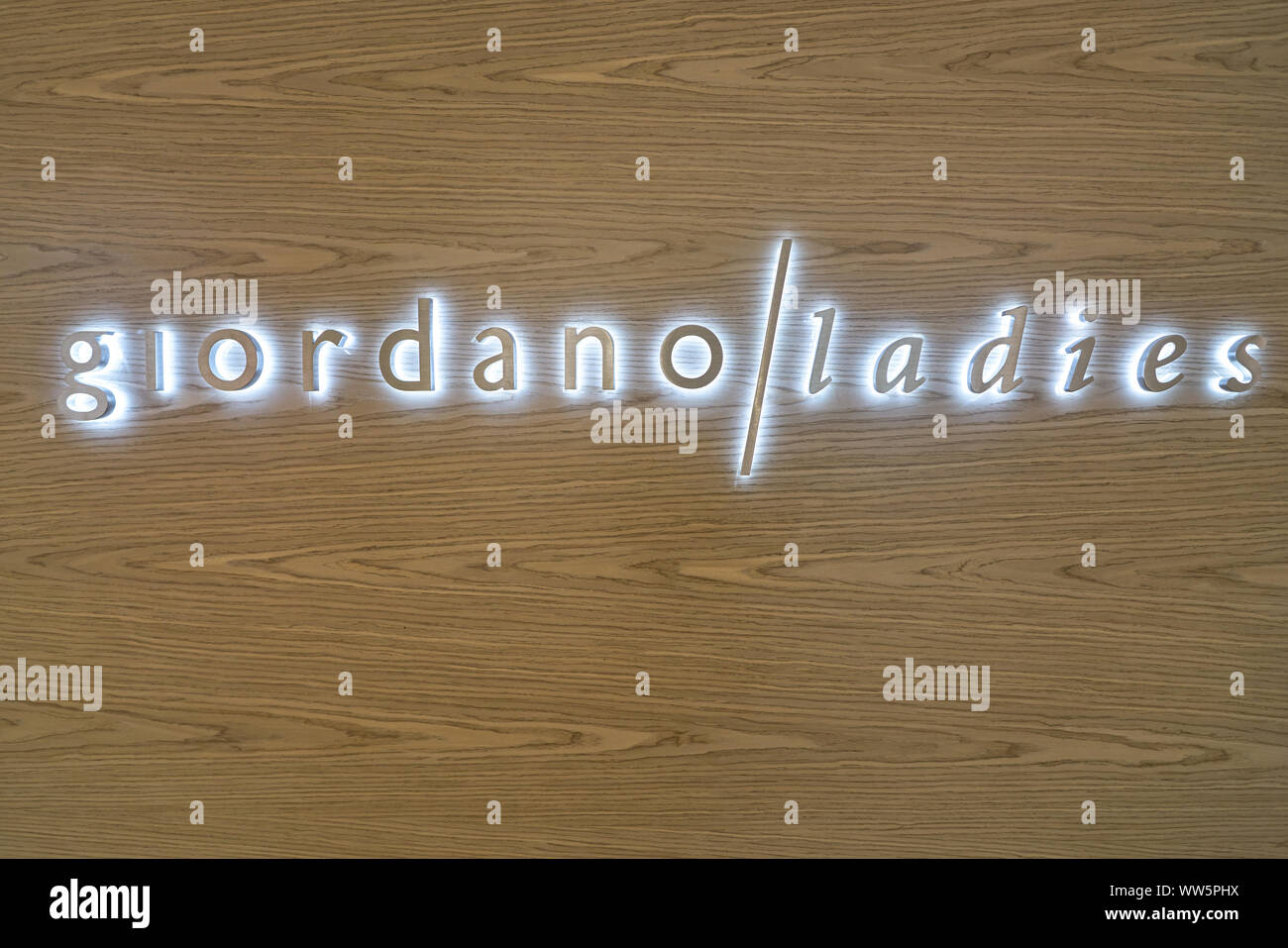 SINGAPORE - CIRCA APRIL, 2019: close up shot of giordano sign at a ...