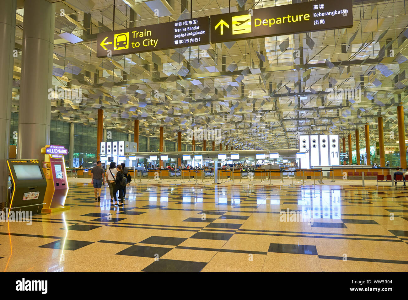 SINGAPORE - CIRCA APRIL, 2019: check-in area at Singapore Changi ...