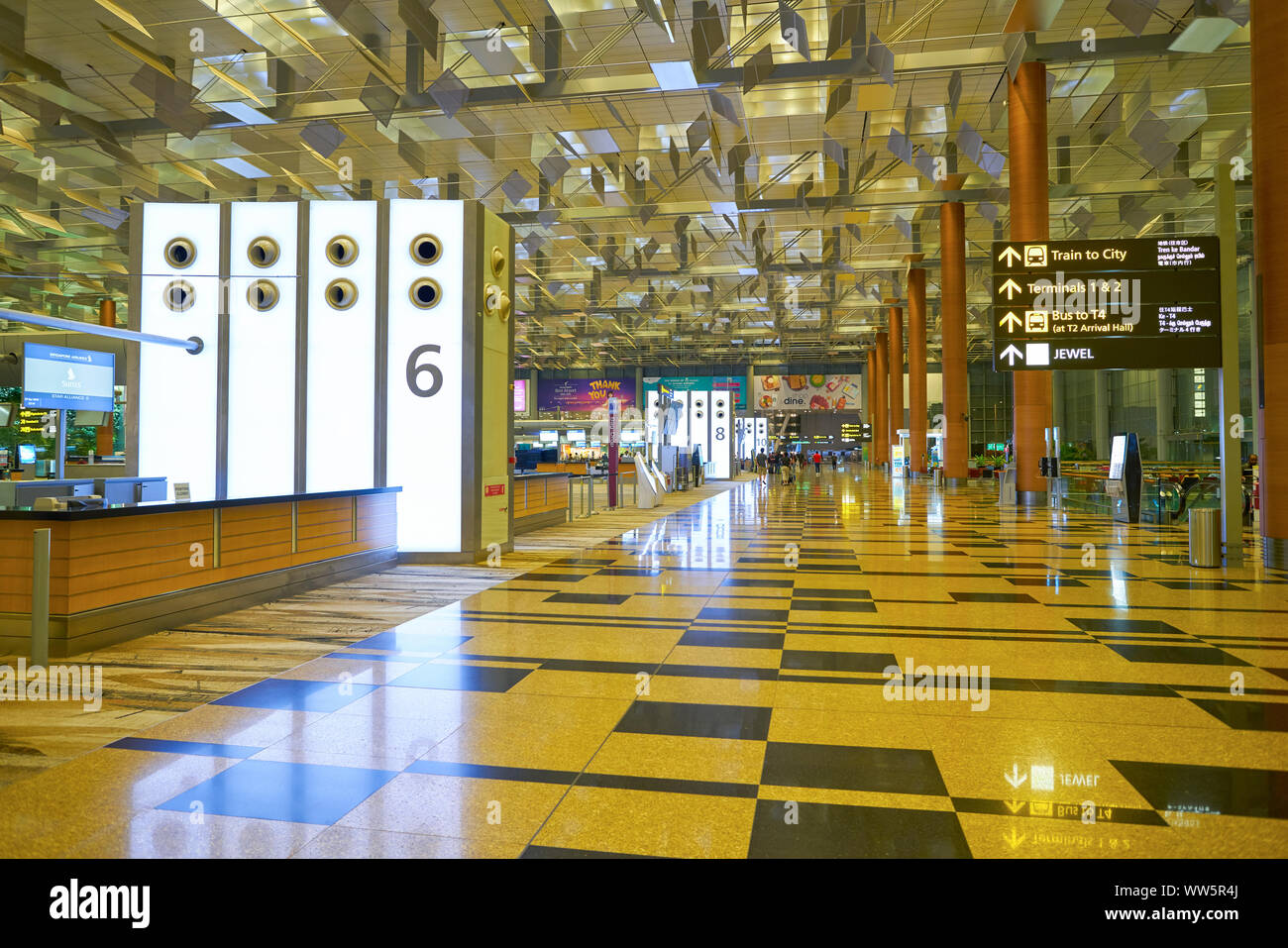 SINGAPORE - CIRCA APRIL, 2019: check-in area at Singapore Changi ...
