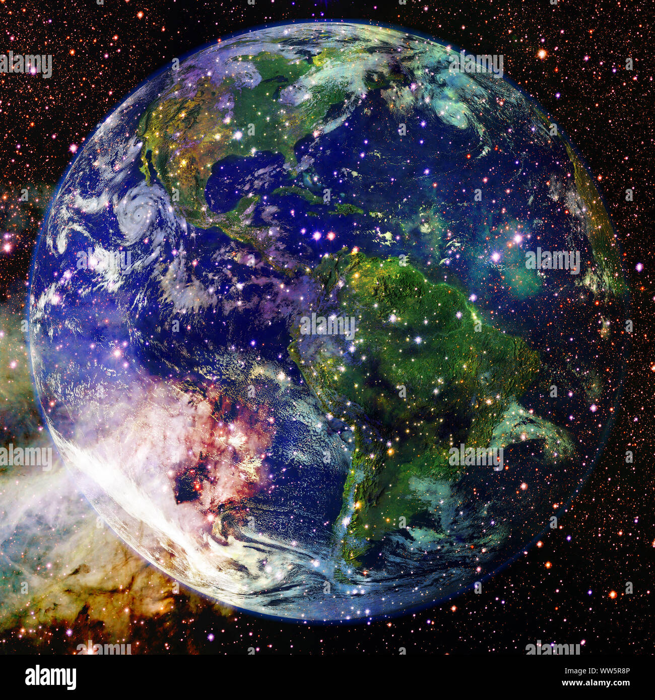 Planet Earth in deep space, cosmic landscape. Elements of this image ...