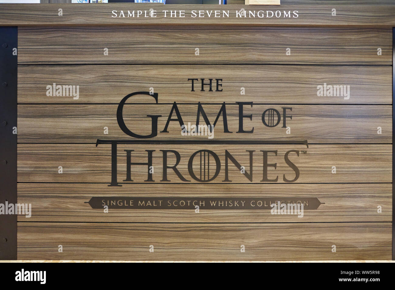 SINGAPORE - CIRCA APRIL, 2019: close up shot of Game Of Thrones sign at ...