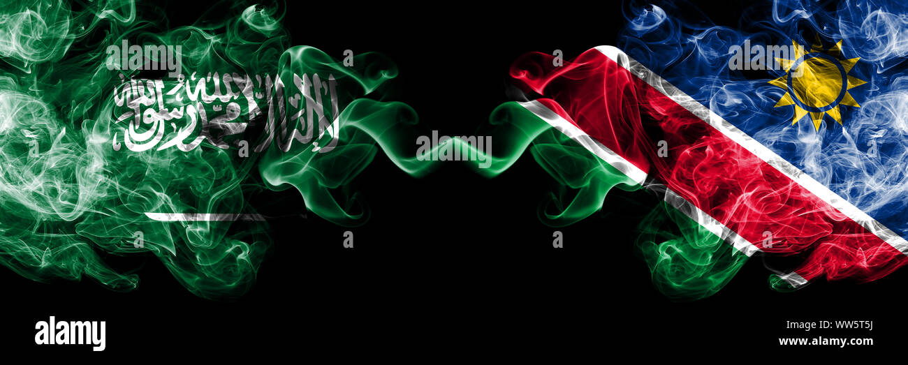 Saudi Arabia Kingdom vs Namibia, Namibian smoky mystic flags placed ...