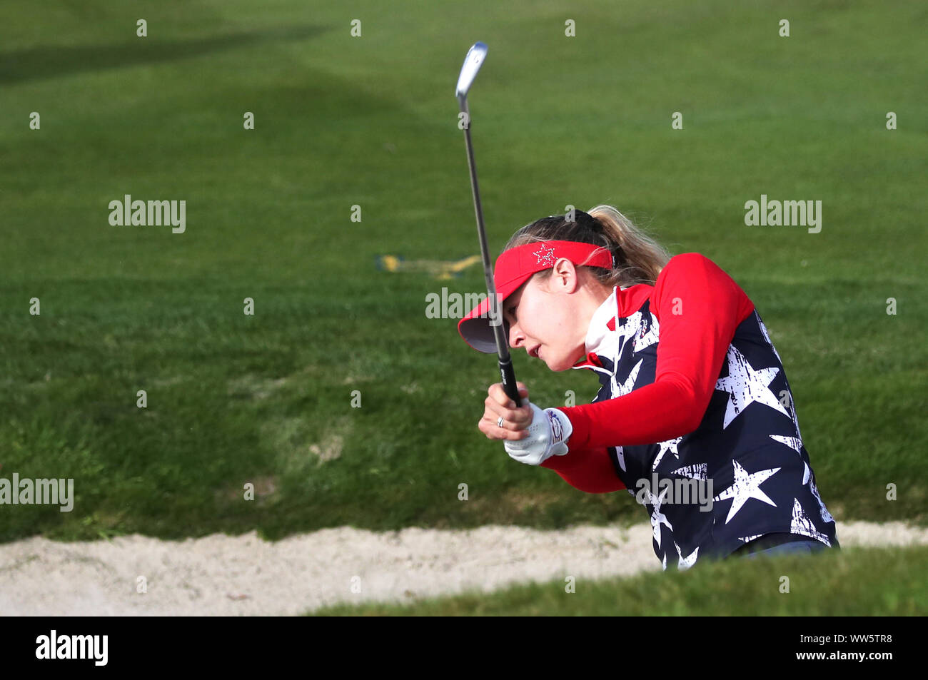 Team USA's Nelly Korda chips out of a bunker on the 7th during the ...