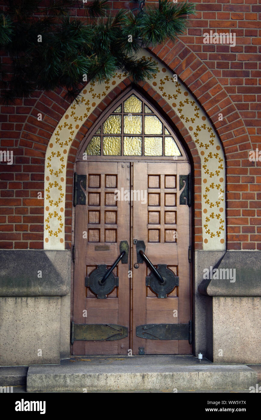 Church porch, Lancet door. Protestant Church, Helsinki, Finland Stock ...