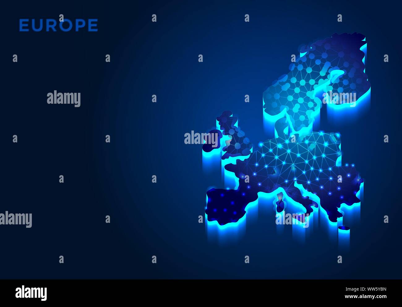 Europe Continent in Blue Silhouette, Abstract Low poly Designs, from ...