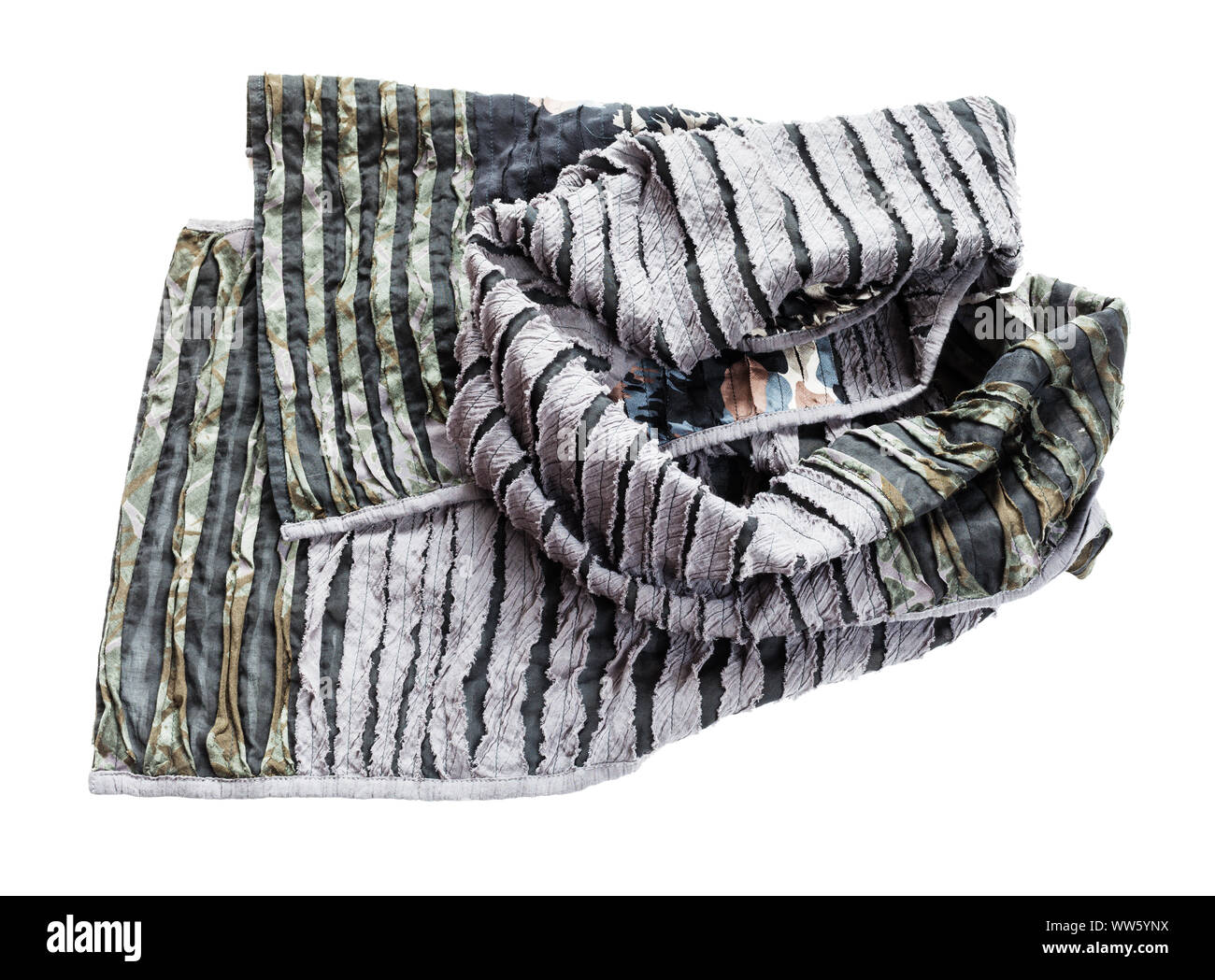 crumpled shawl stitched from carved silk and cotton fabric isolated on ...