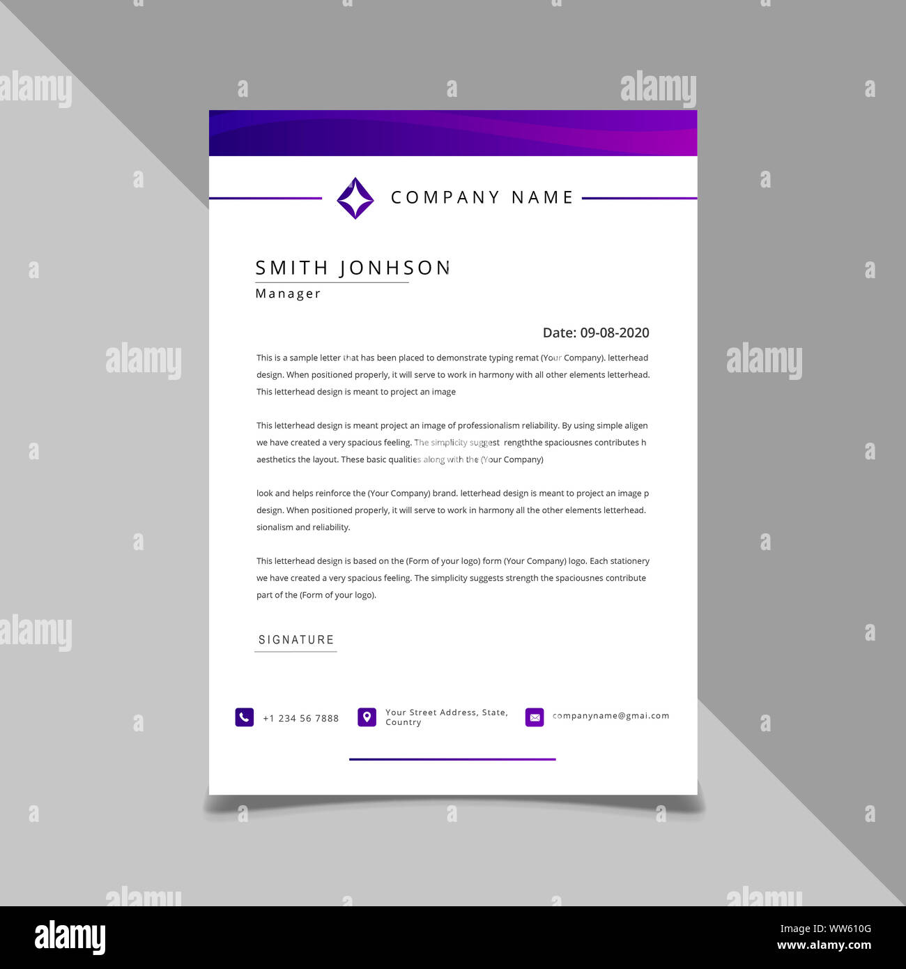 gradient color Letterhead Design Template, standard size Stock Photo ...