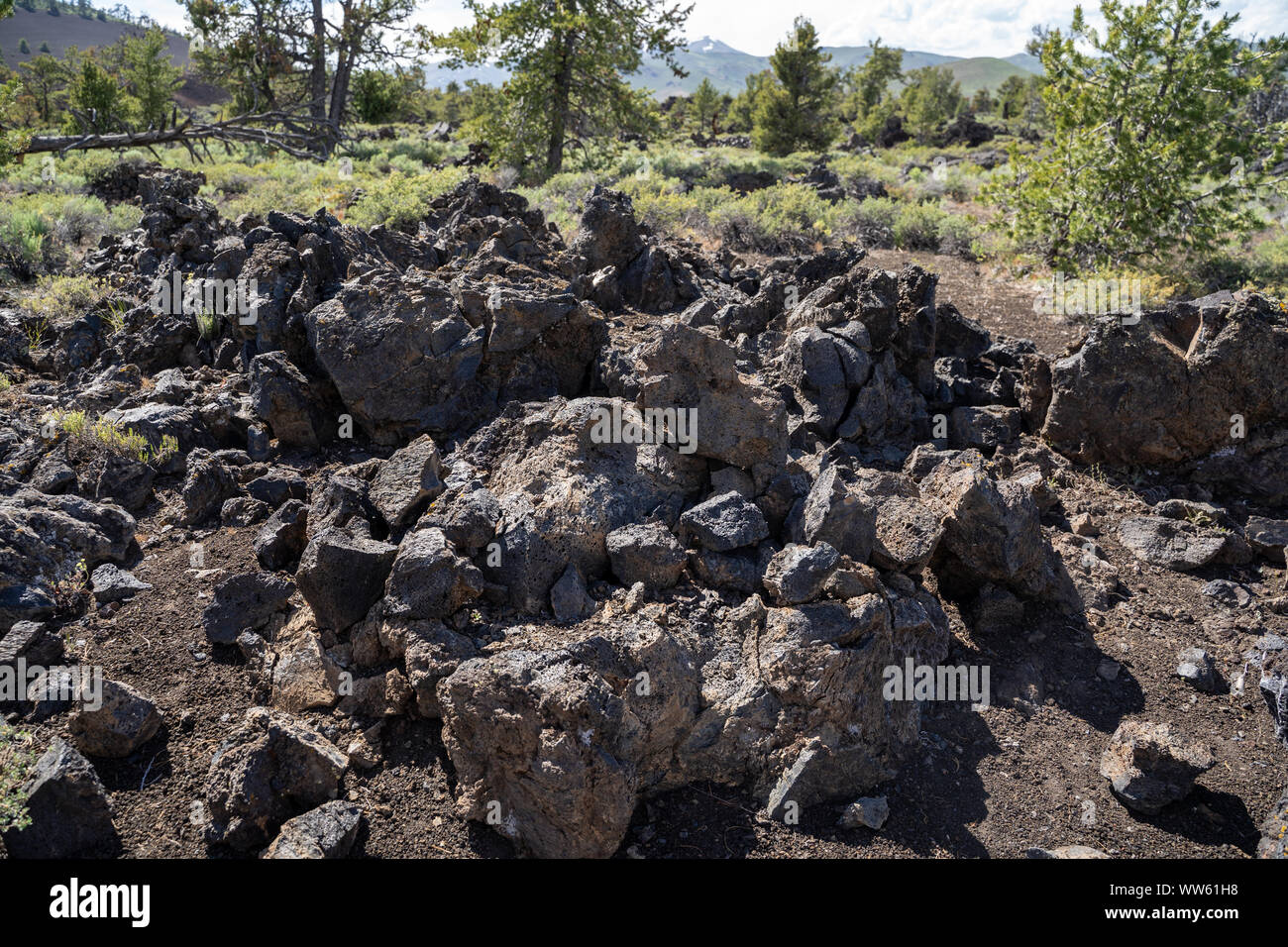 Pile of large black volcanic rock at Craters of the Moon National ...