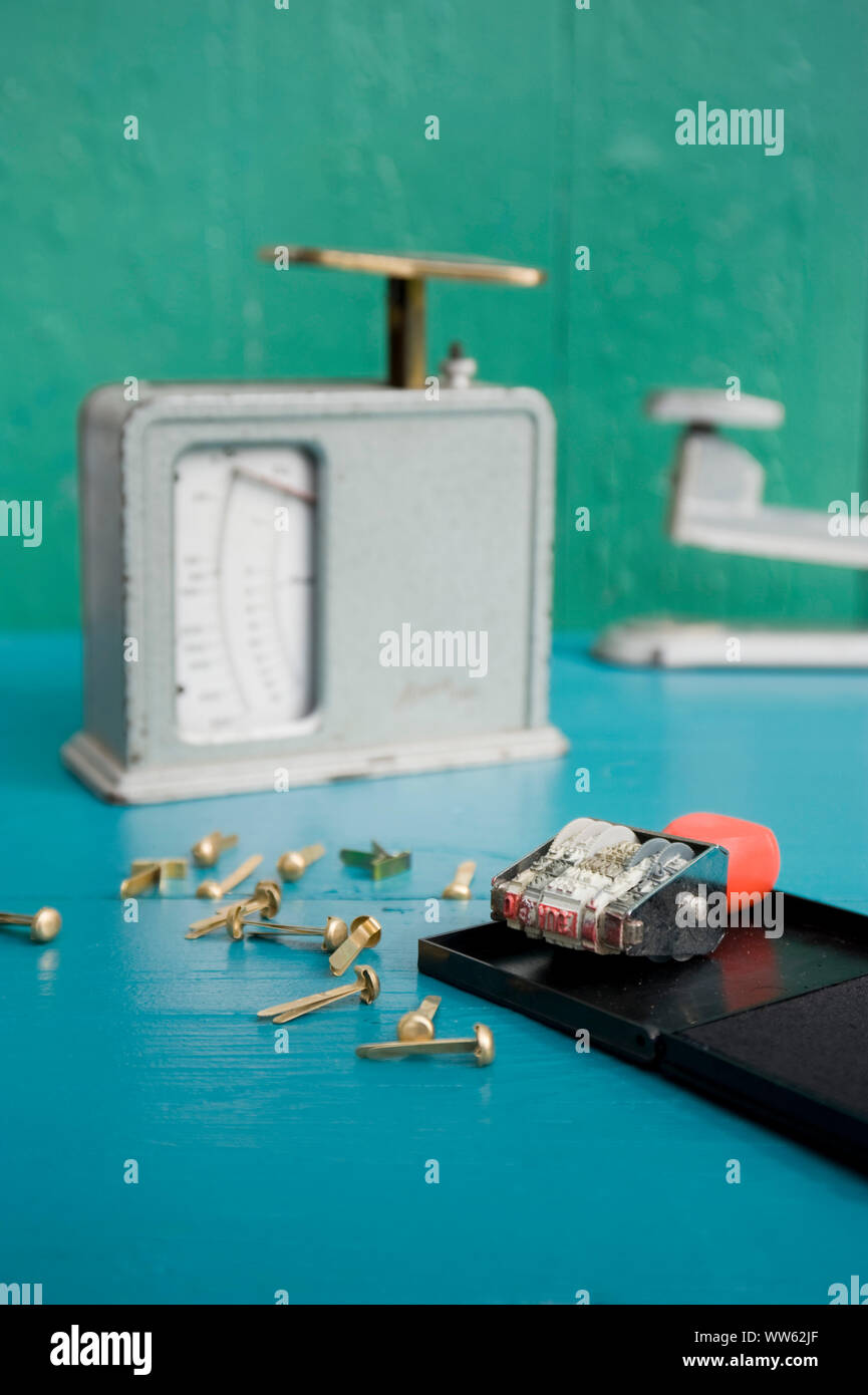 Collection of desk utensils Stock Photo - Alamy