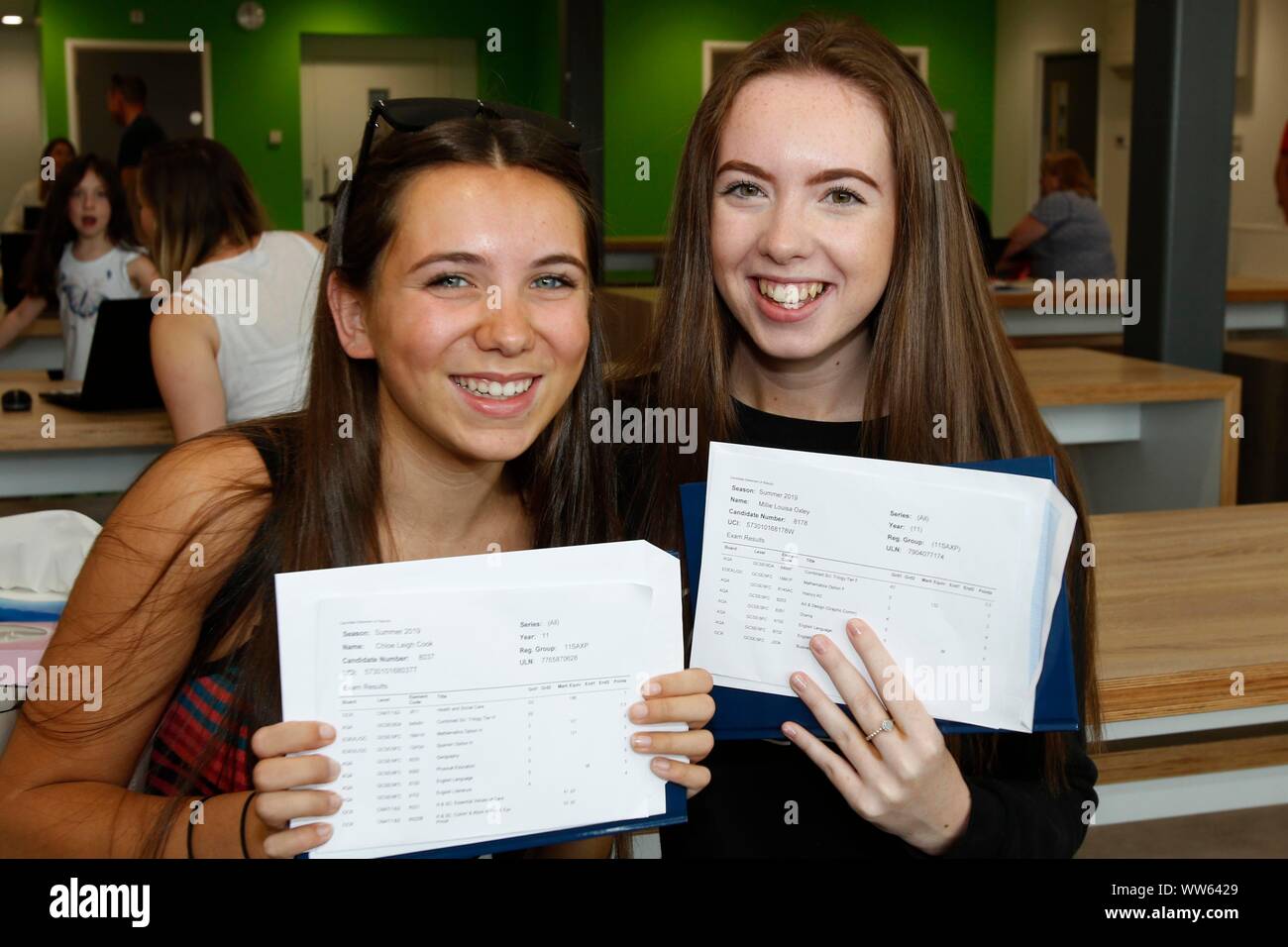 Best friends Chloe Cook and Millie Oxley, pleased with their grades, at ...