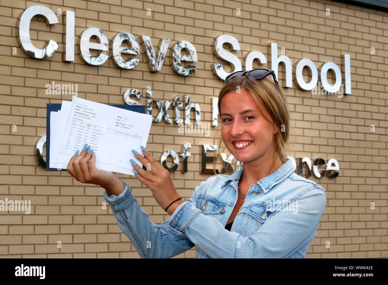 Ella Morgan, who achieved 9 and 8 grades, at GCSE results day at Cleeve School, Bishops Cleeve ...