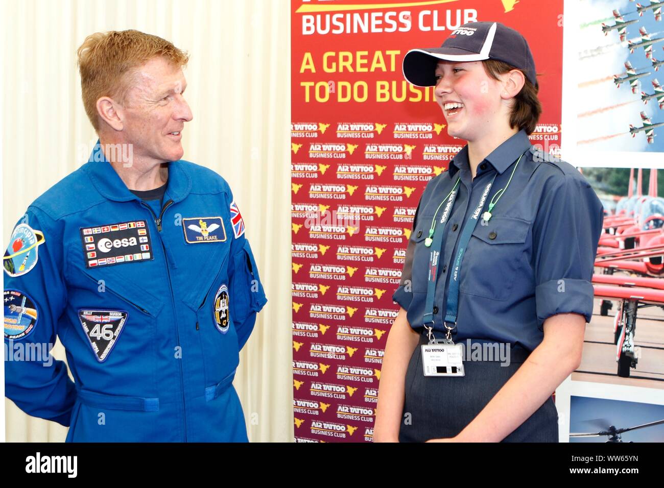 British astronaut Tim Peake meeting Air Cadet Merlin Ohta, 15, from ...