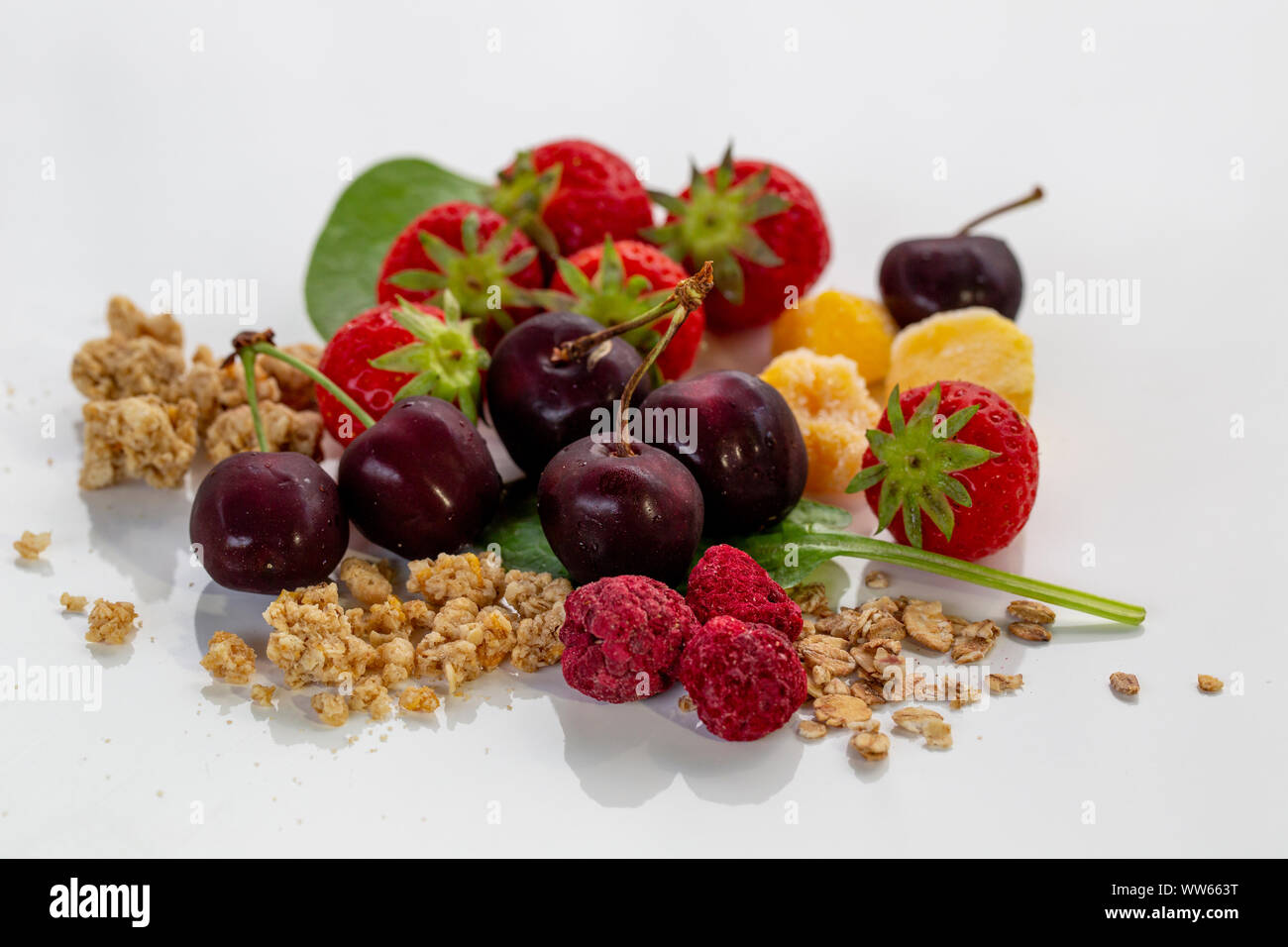Healthy food on white table Stock Photo - Alamy