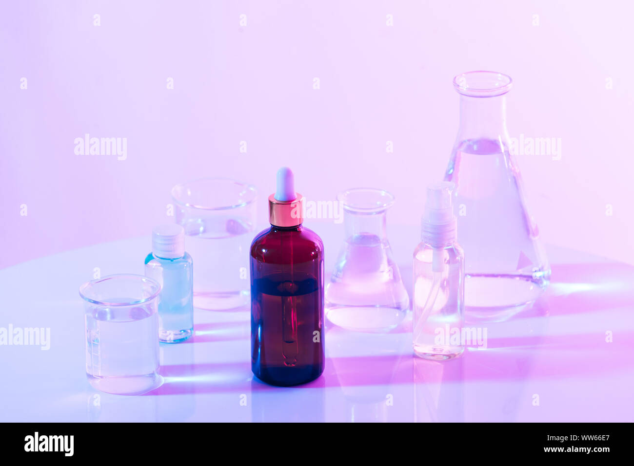 retro brown bottle with flask in science laboratory background Stock ...