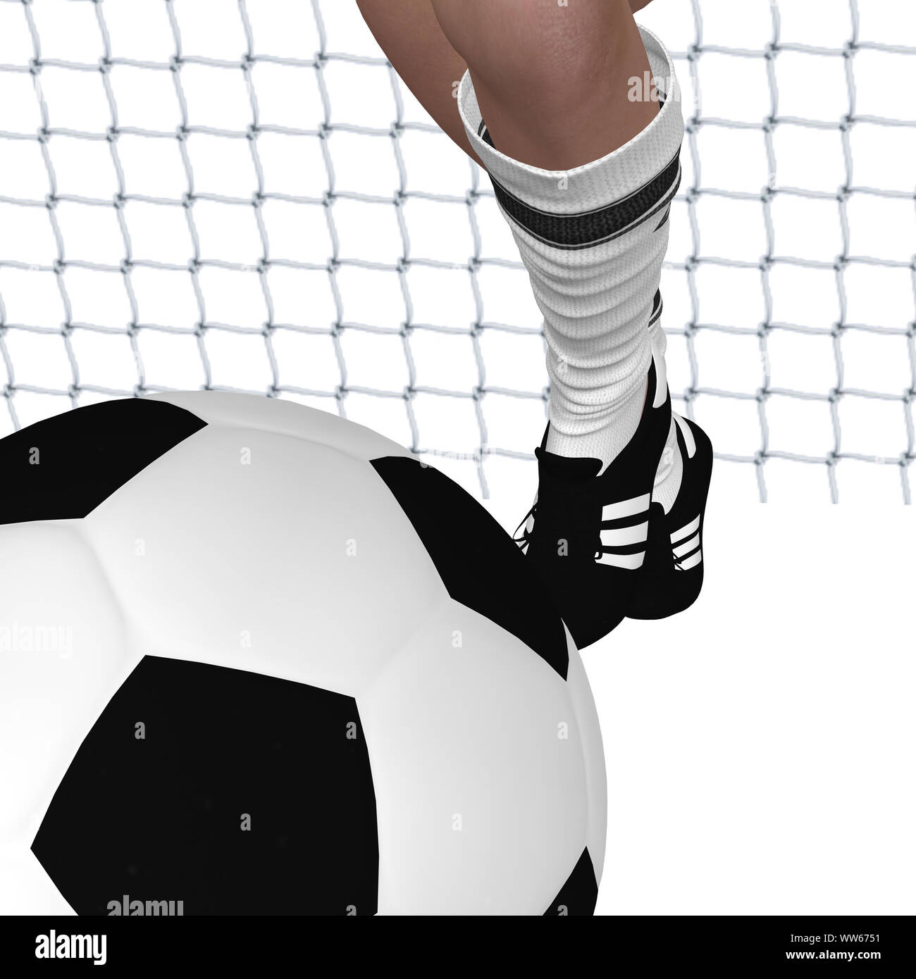 Digitally rendered illustration of a goal girl legs with soccer ball on ...