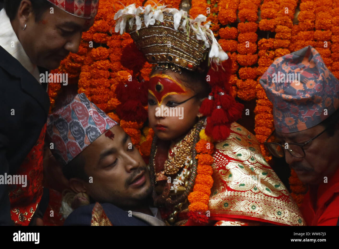 Kathmandu, Nepal. 13th Sep, 2019. Nepal's Living Goddess Kumari is ...