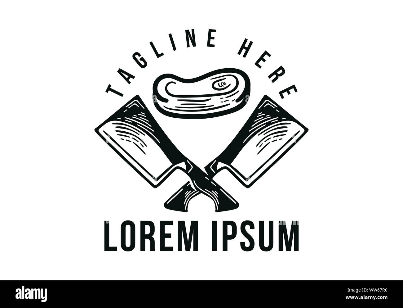 hand drawn crossed knife meat, slaughter logo design Stock Vector Image ...