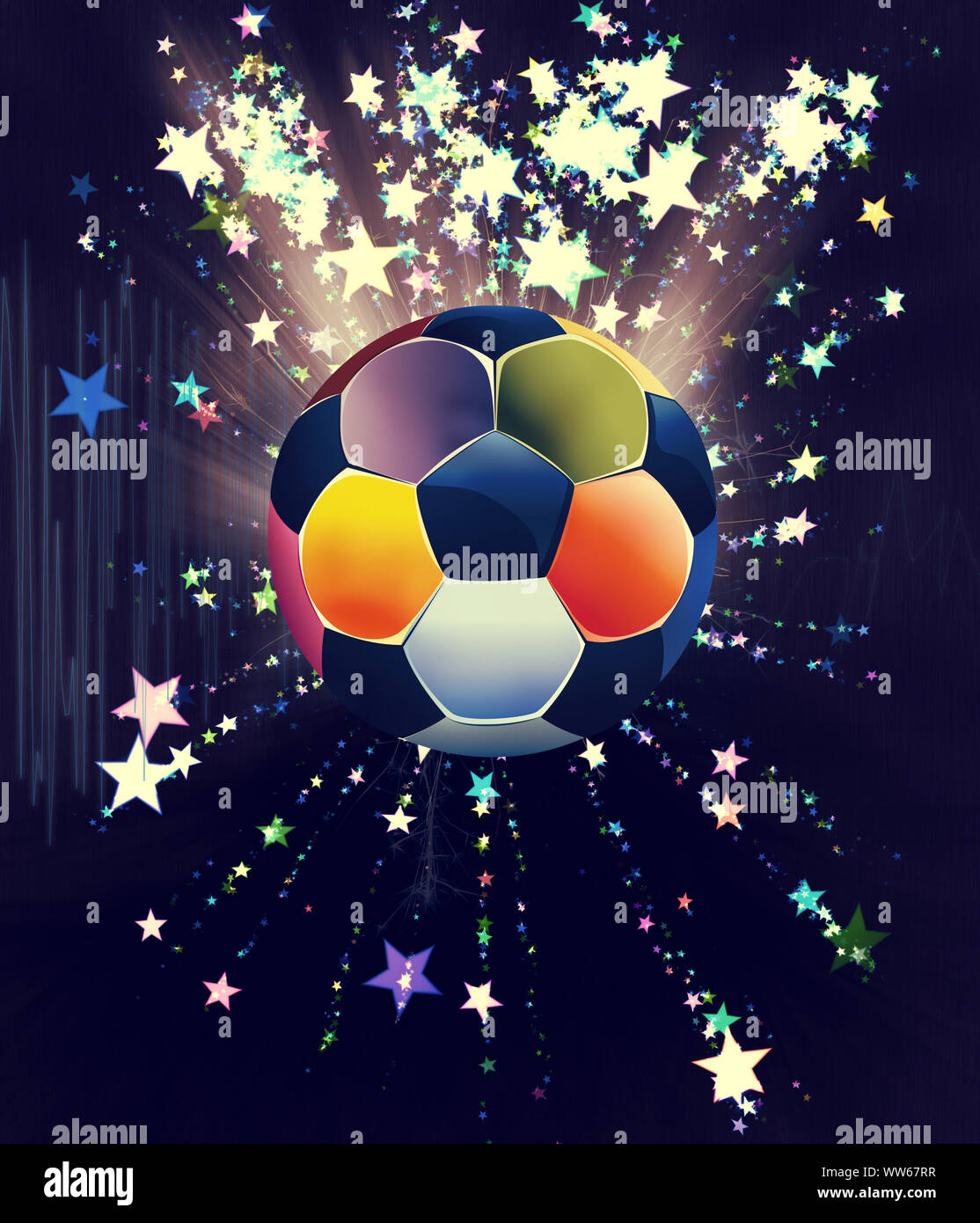 Soccer of football ball on abstract background with shining stars Stock ...