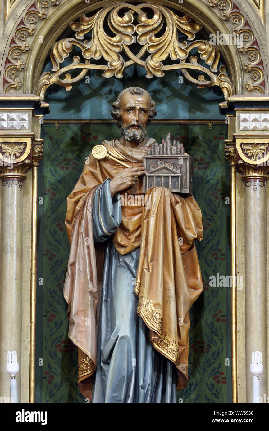 Saint Peter the Apostle, statue on the main altar in the church of ...