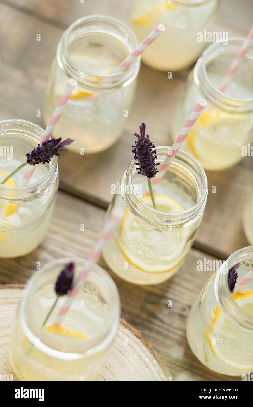 Mason Jar, top view, lemonade, lavender Stock Photo - Alamy