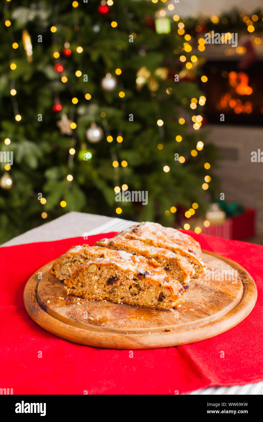 Christmas Stollen. Traditional Sweet Fruit Loaf with Icing Sugar. Xmas ...