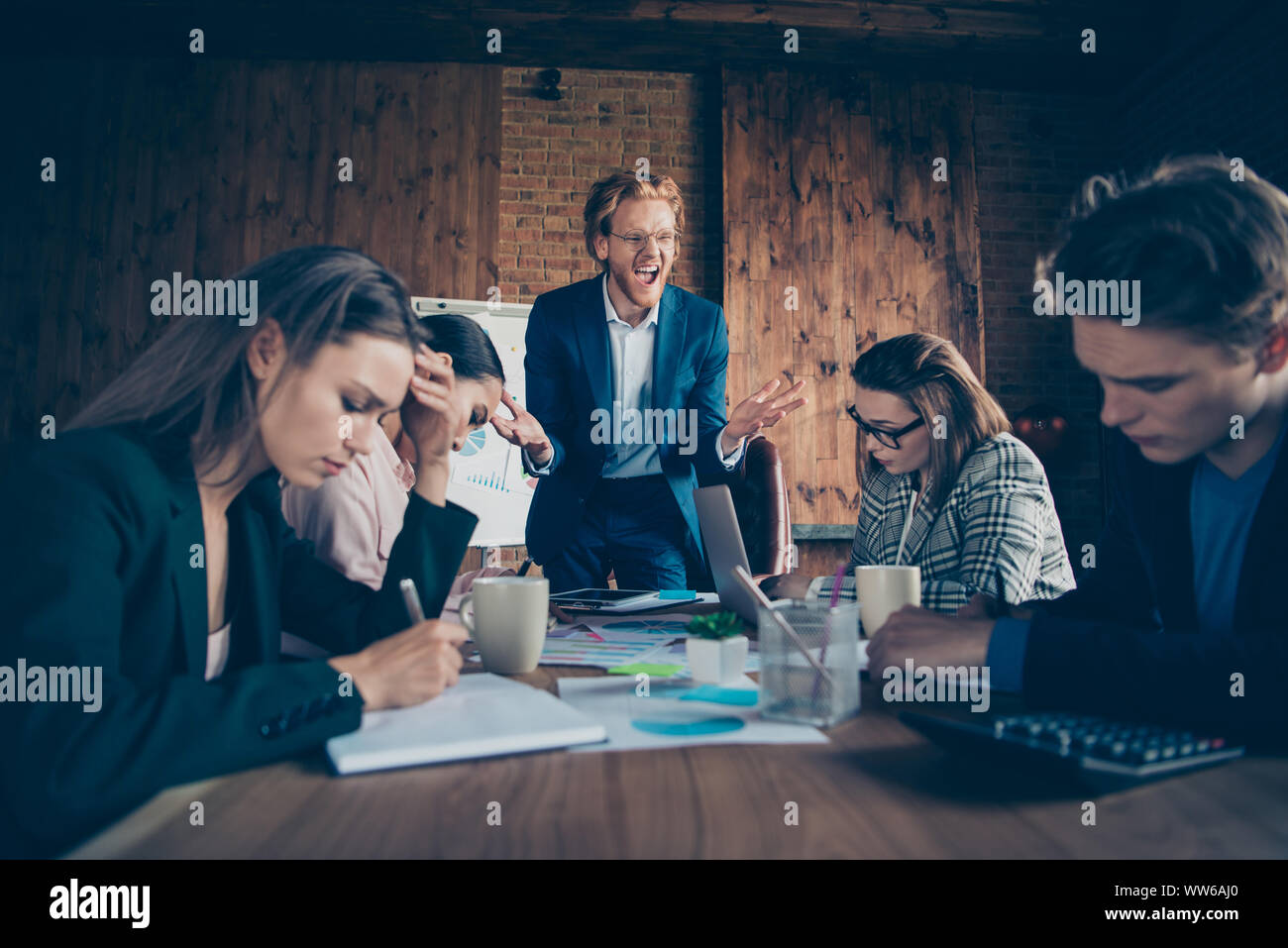 Close up photo business people he him his she her partners working ...