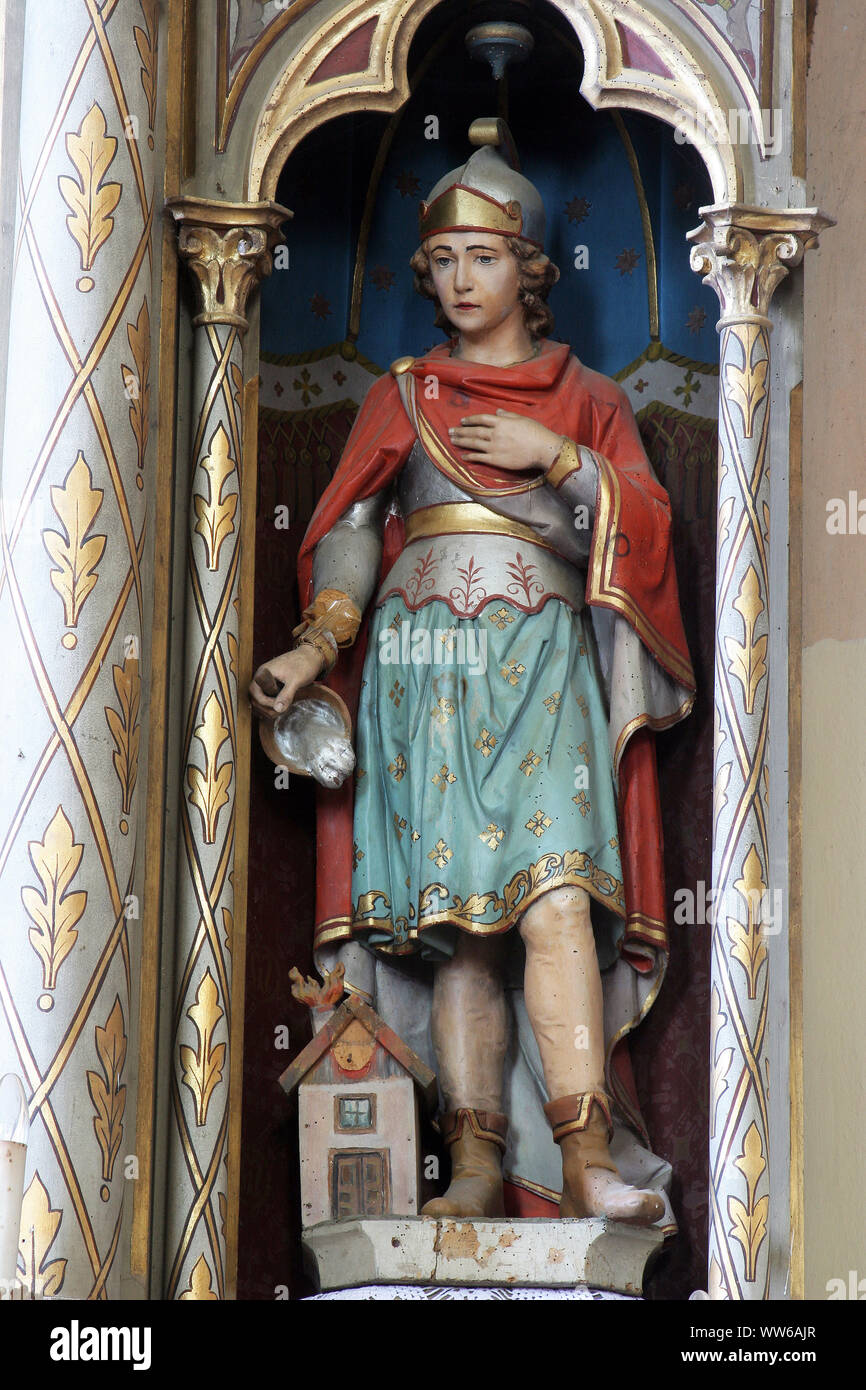 Saint Florian, statue on the altar of the Sacred Heart of Jesus in the ...