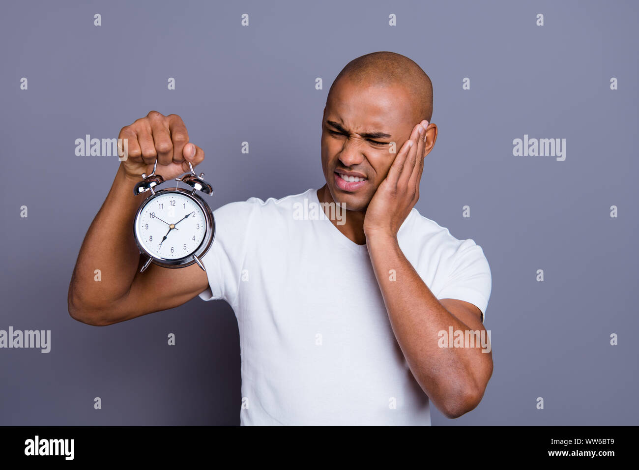 Close up photo healthy masculine dark skin he him his macho bald head ...