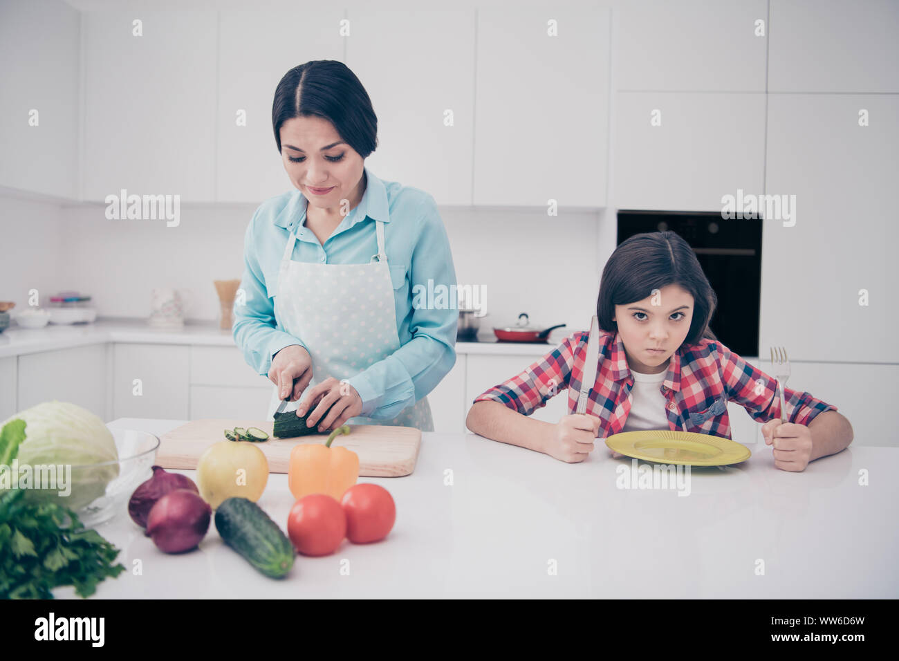 Portrait of two nice cute lovely attractive irritated annoyed bored ...