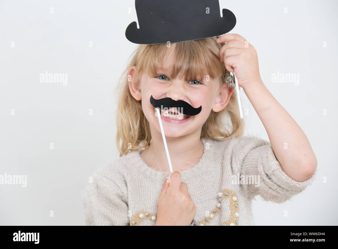 Child with tooth gap and mustache, portrait Stock Photo - Alamy