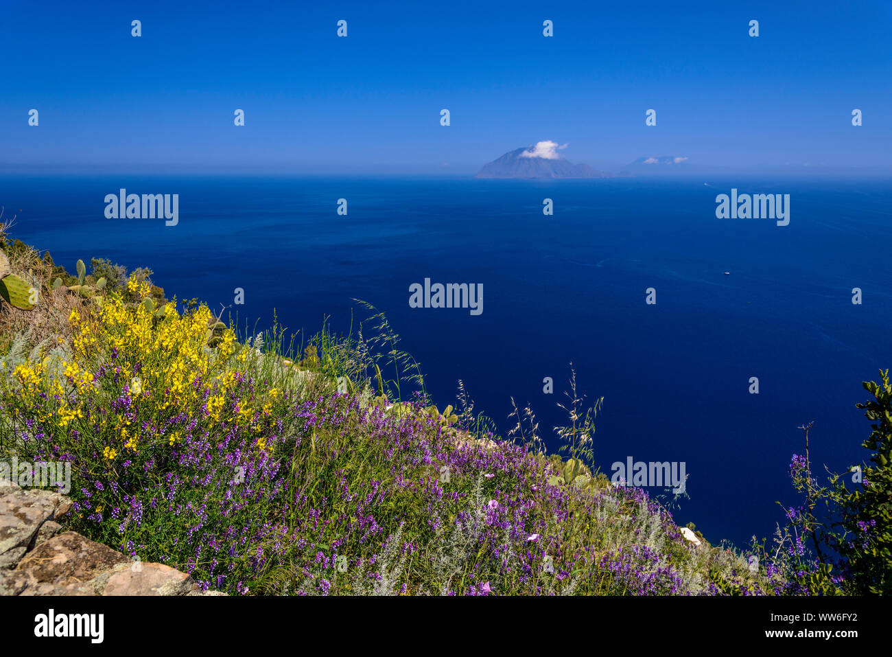 Italy, Sicily, Aeolian Islands, Alicudi, San Bartolo, view of Filicudi ...