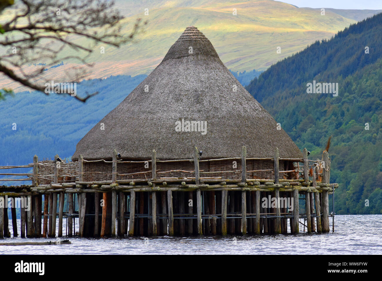 Iron age reconstructed crannog, Loch Tay, Scotland Stock Photo - Alamy