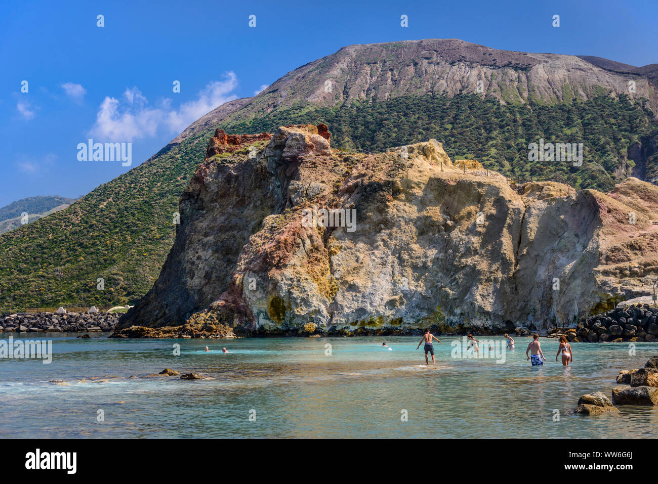 Italy, Sicily, Aeolian Islands, Vulcano, Spiaggia delle Acque Calde ...