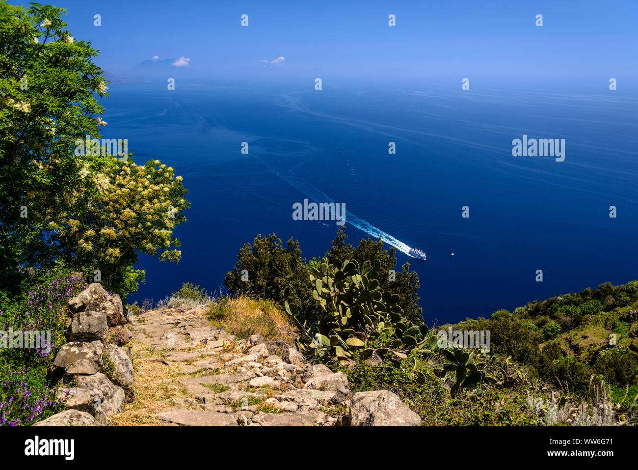 Italy, Sicily, Aeolian Islands, Alicudi, hiking trail near San Bartolo ...