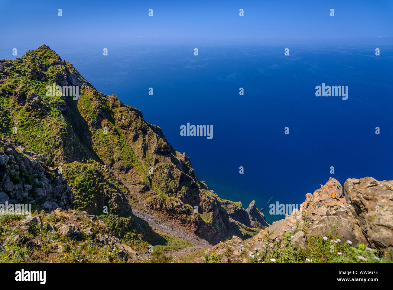 Italy, Sicily, Aeolian Islands, Alicudi, Dirittusu plateau, viewpoint ...