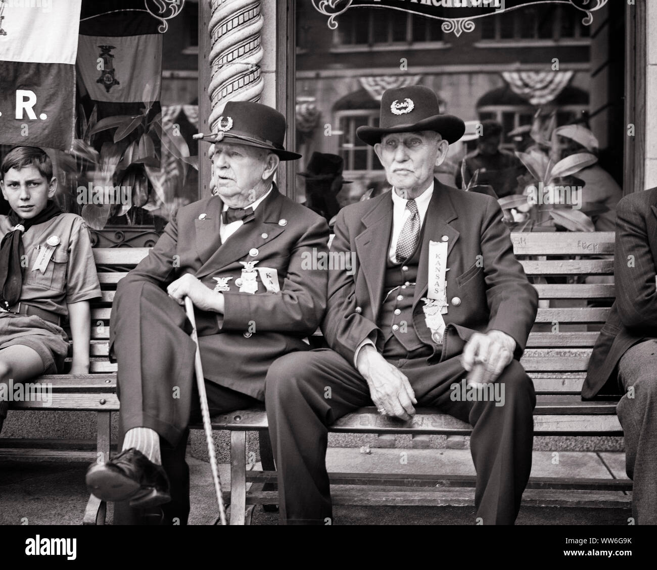 1920s TWO GAR AMERICAN CIVIL WAR VETERANS FROM KANSAS AT PARADE SITTING ...