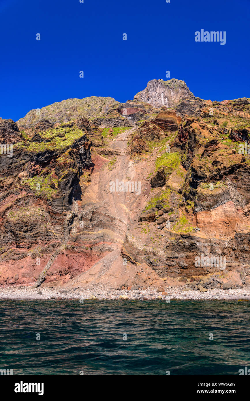 Italy, Sicily, Aeolian Islands, Alicudi, west coast from the boat Stock ...