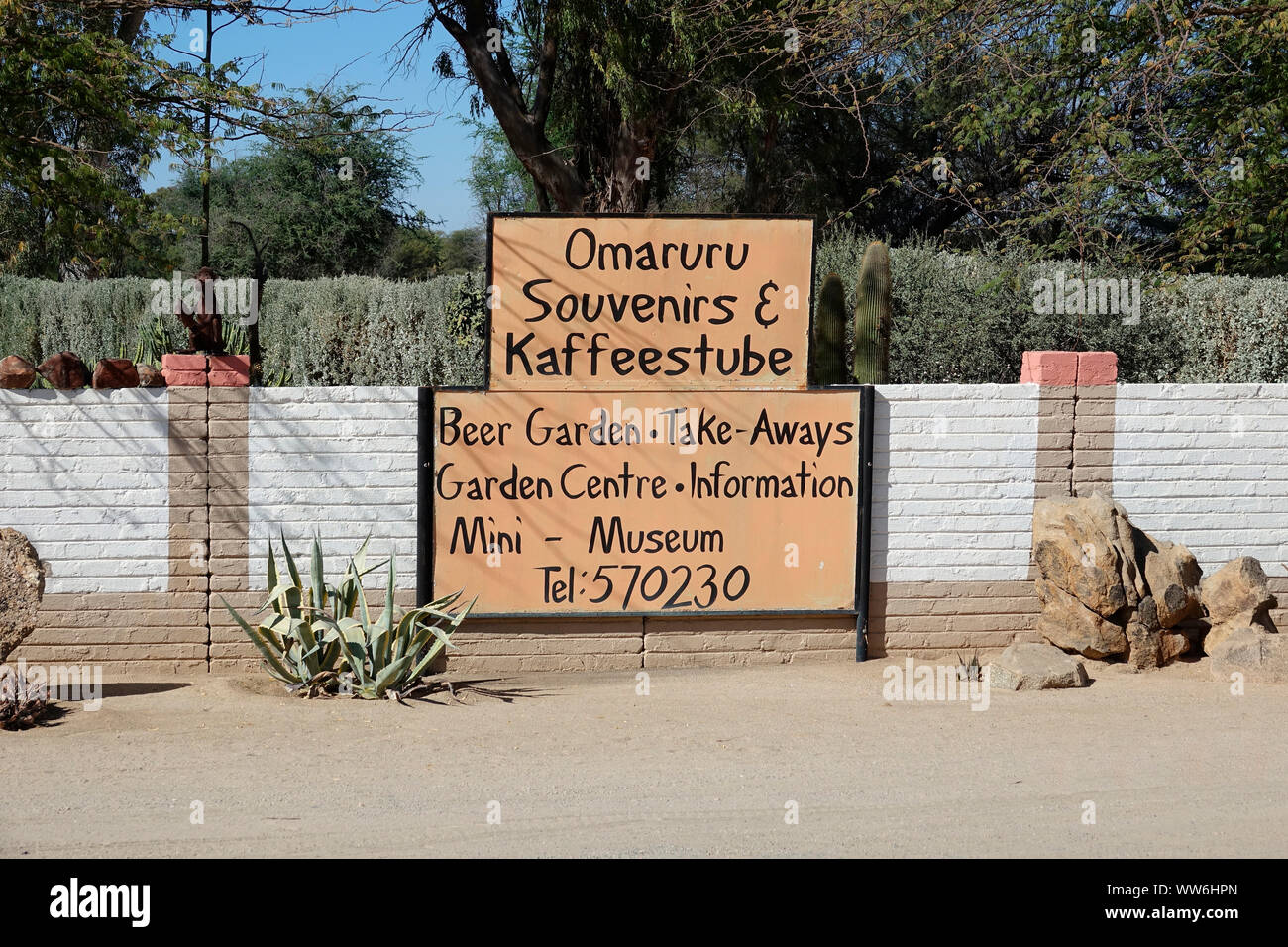 Africa, Namibia, Omaruru, signs, souvenirs, coffee shop Stock Photo - Alamy