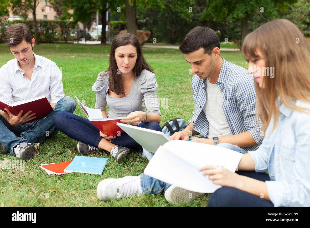 Group of students studying outdoor Stock Photo - Alamy