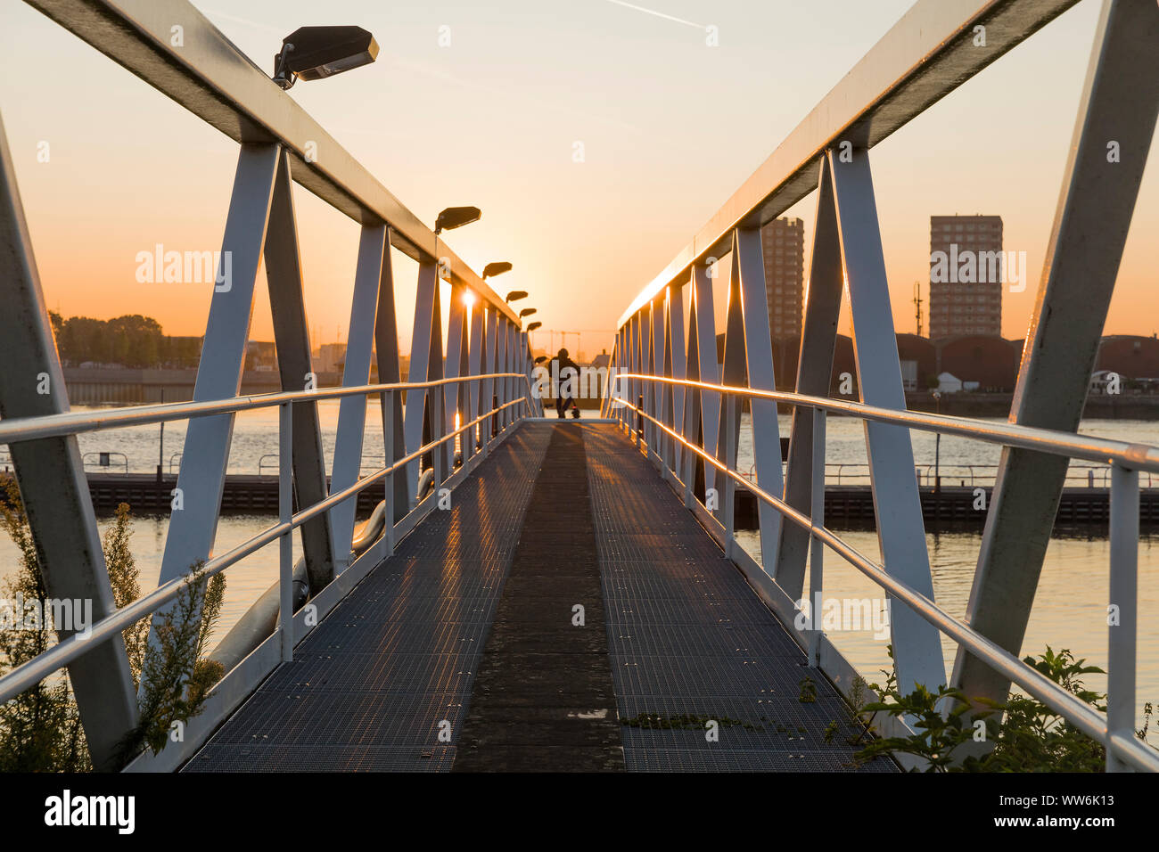 A modern bridge for pedestrians on the left bank of Antwerp Stock Photo ...