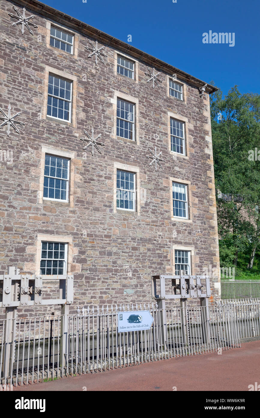 UK, Scotland, Lanarkshire, New Lanark, Mill Building with Weir Stock ...
