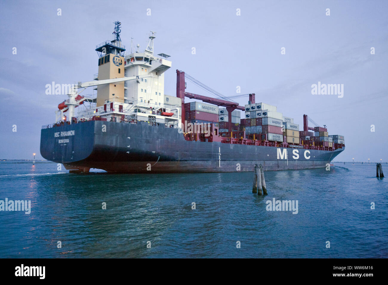 Cargo ship drives in the lagoon of Venice Stock Photo - Alamy