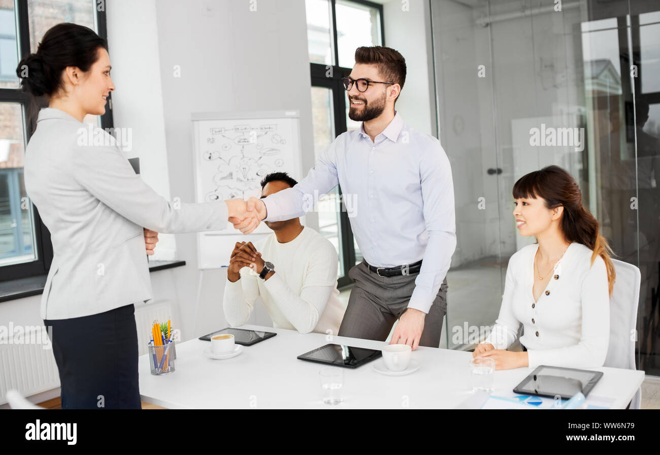 recruiters having interview with employee Stock Photo - Alamy