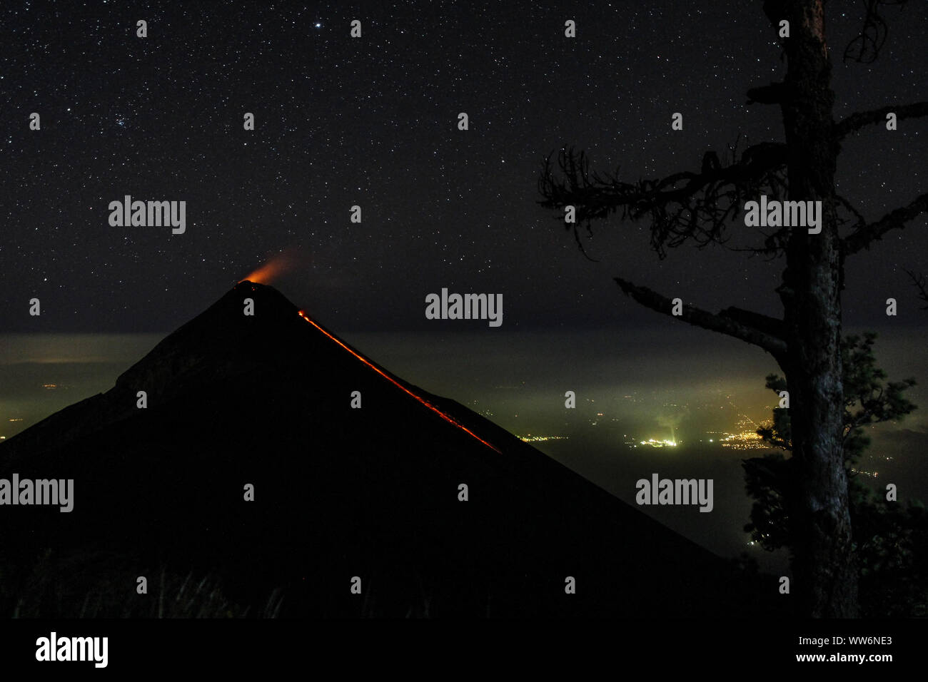 volcano fuego in antigua guatemala erupts during nighttime with ...