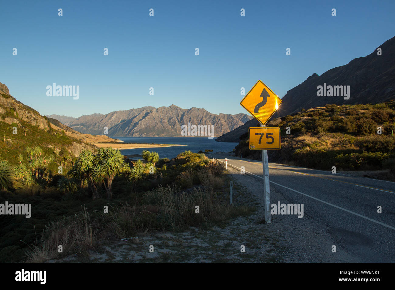 New zealand road sign curve hi-res stock photography and images - Alamy