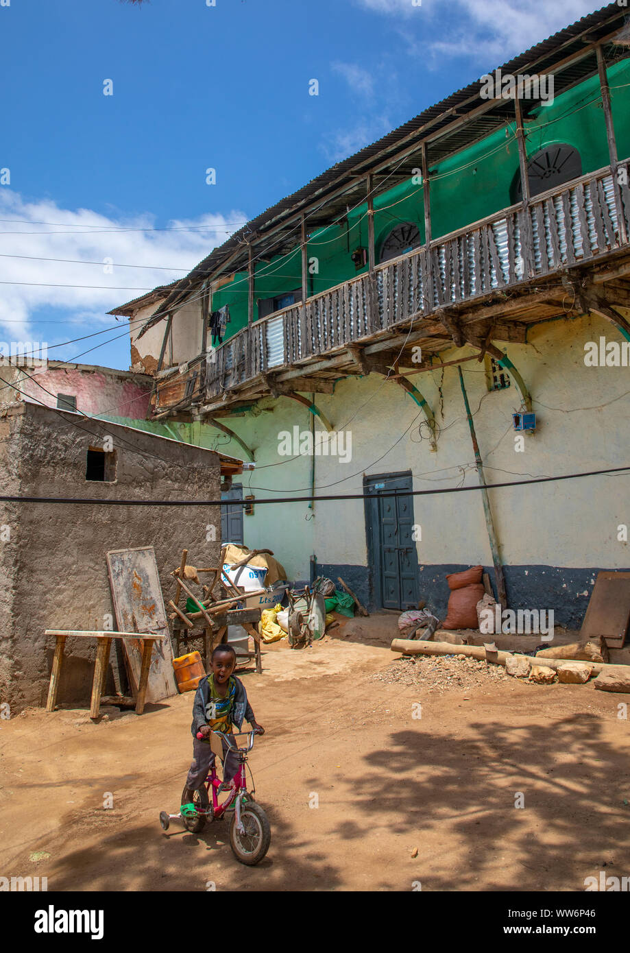 Traditional house with a balcony in the old town, Harari region, Harar ...