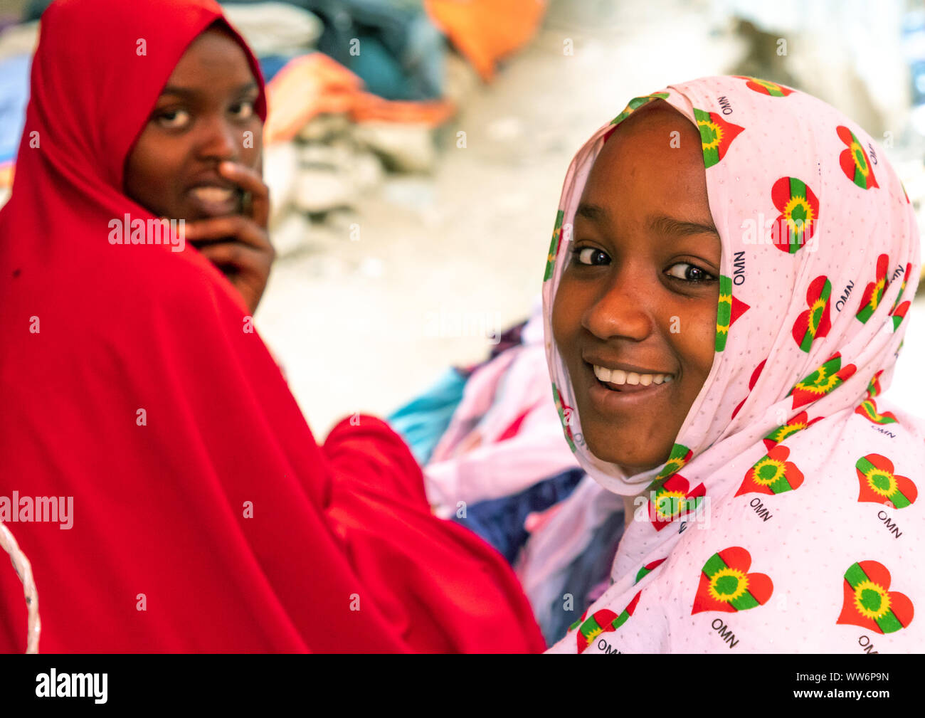 Smiling muslim ethiopian girls, Harari region, Harar, Ethiopia Stock ...