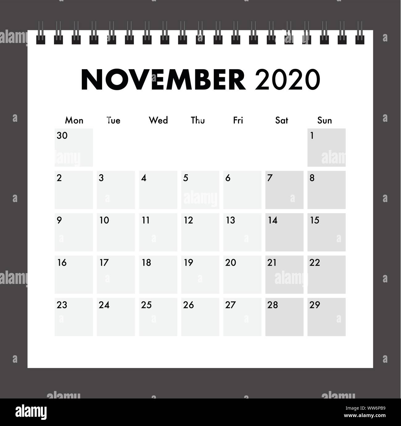 A 2020 calendar with wire bind Stock Vector Image & Art - Alamy