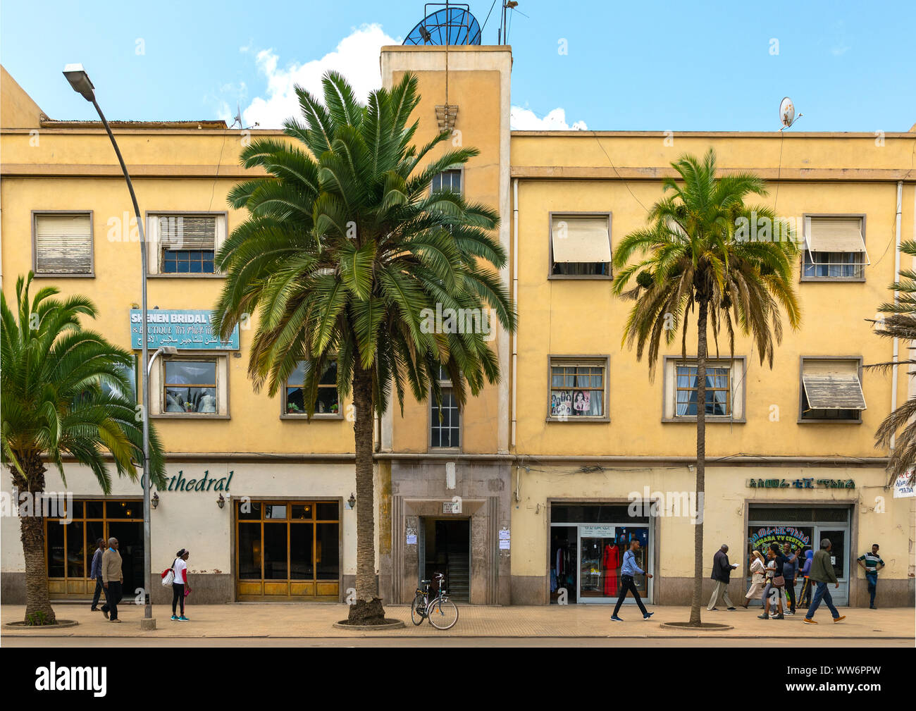 Exterior of old art deco style building from the italian colonial times ...