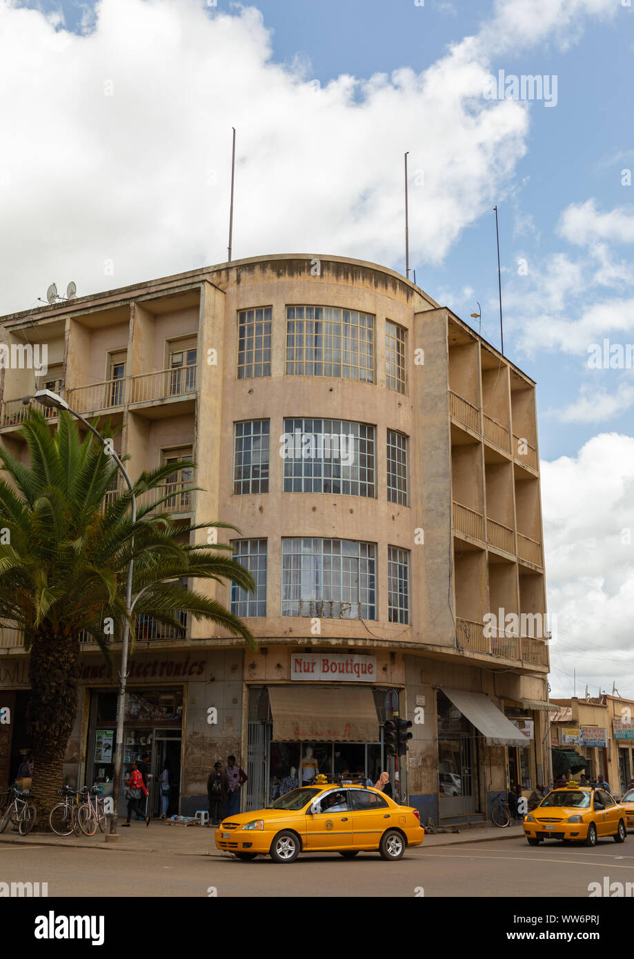 Exterior of old art deco style building from the italian colonial times ...
